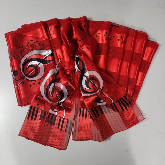 Accessories | 1 Red Music Scarves Treble Clef Piano Keyboard Choir ...